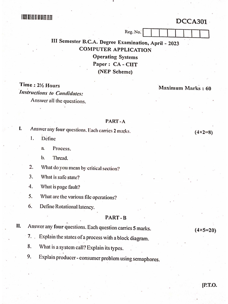 Operating Systems - 3rd Sem BCA NEP 2023 | PDF