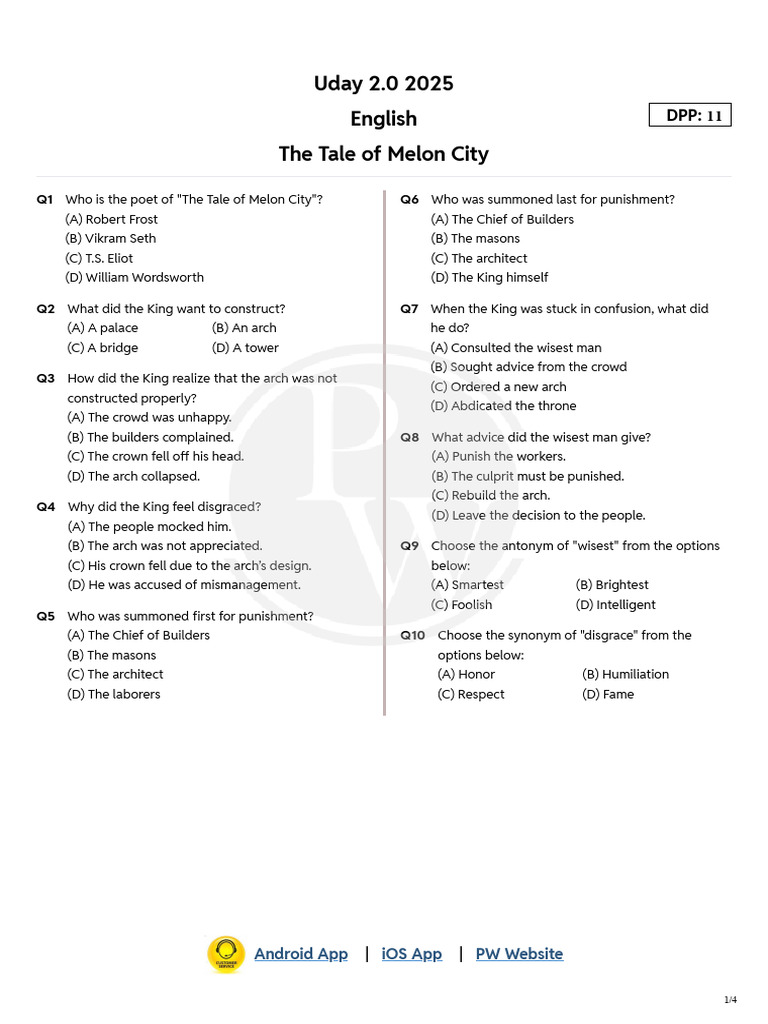 Snapshot _ Poetry _ the Tale of Melon City _ DPP 11 __ Uday 2.0 2025 | PDF