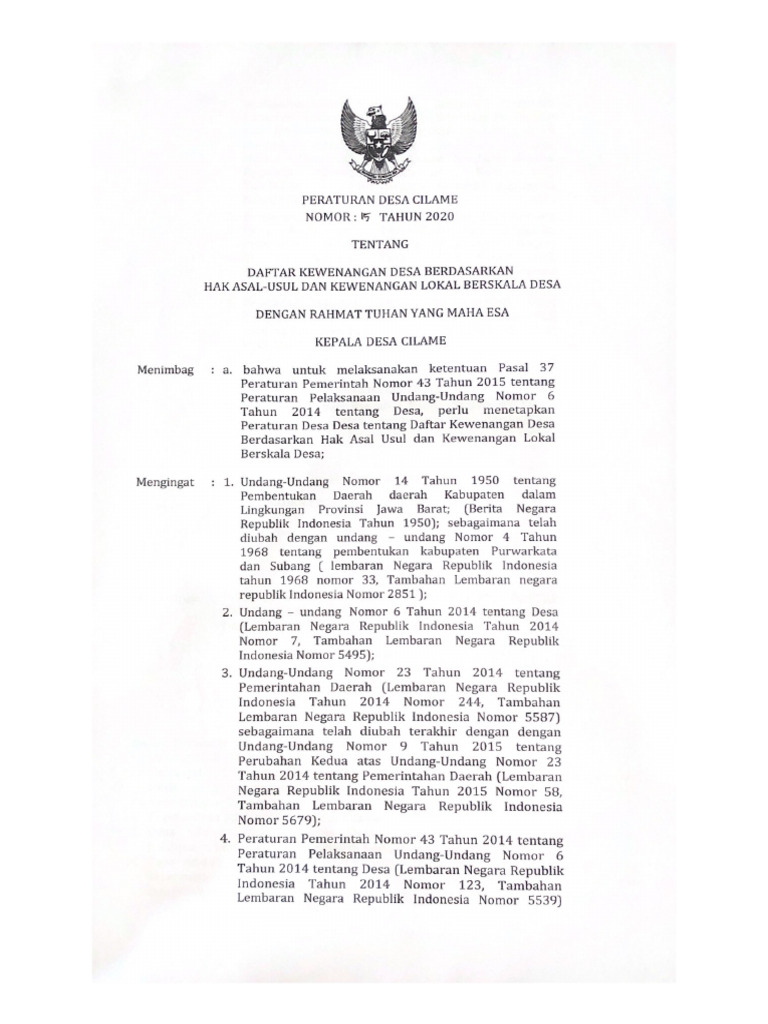 Peraturan Desa Cilame | PDF