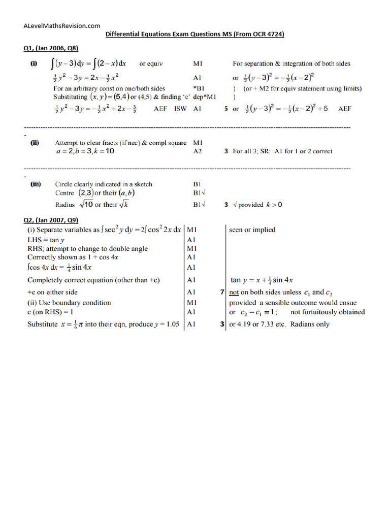 Differential Equations Exam Questions MS | PDF