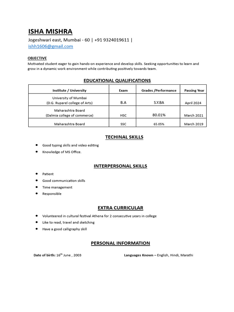 Cv Isha Mishra | PDF