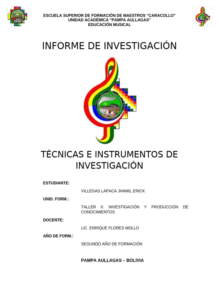 Informe - Tecnicas e Instrumentos de Investigación - Villegas Lapaca ...