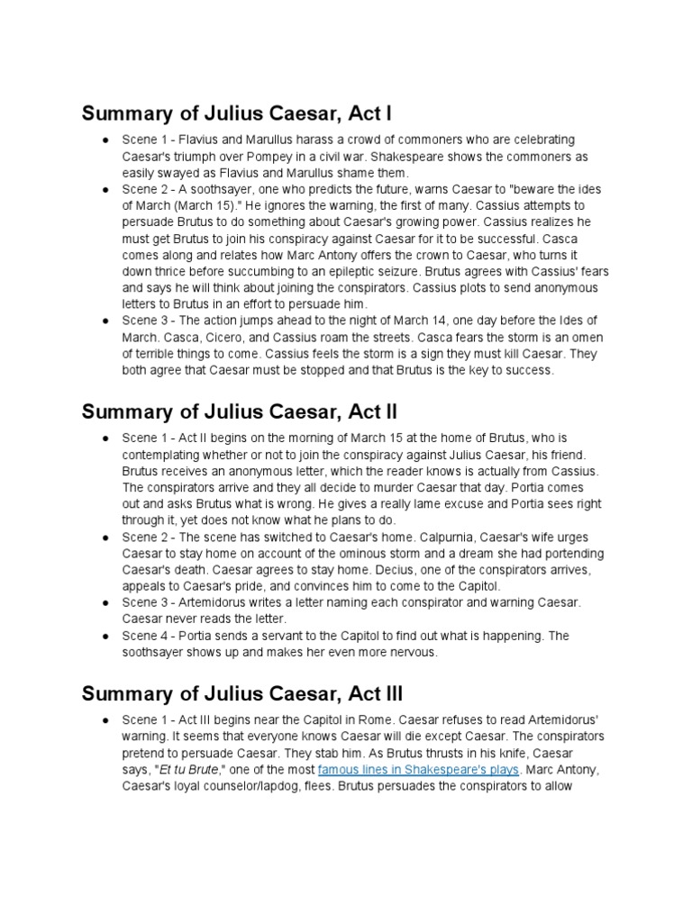 Julius Caesar Summary | PDF | Marcus Junius Brutus The Younger | Mark ...