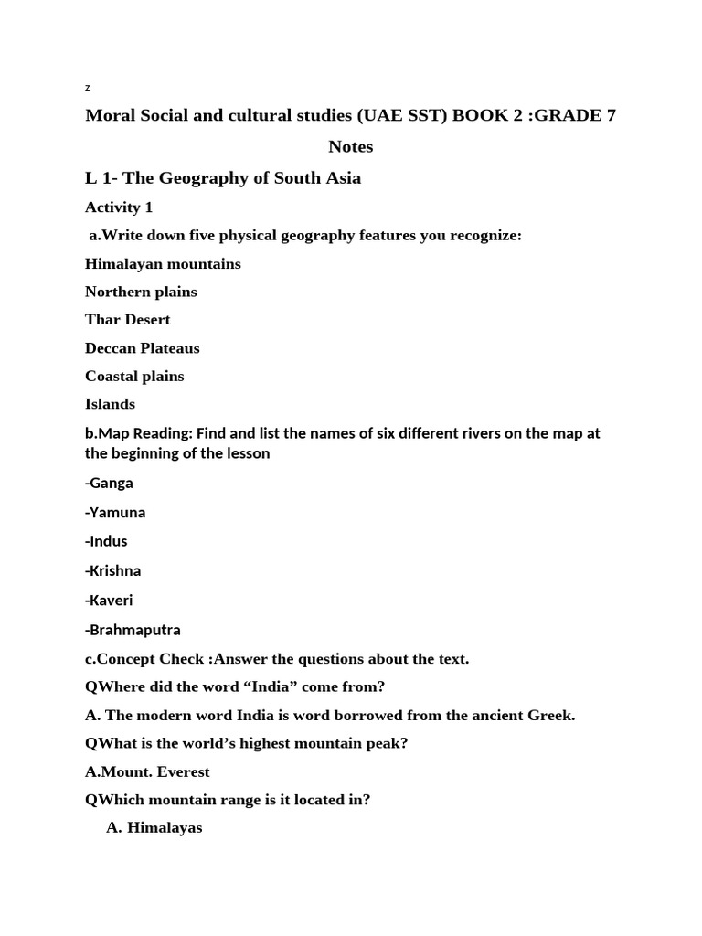 Grade 7 UAE SST: South Asia Geography & History | PDF | River | Earth ...