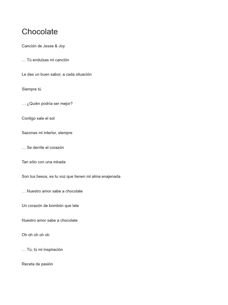 Amor y chocolate en la canción de Jesse & Joy | PDF