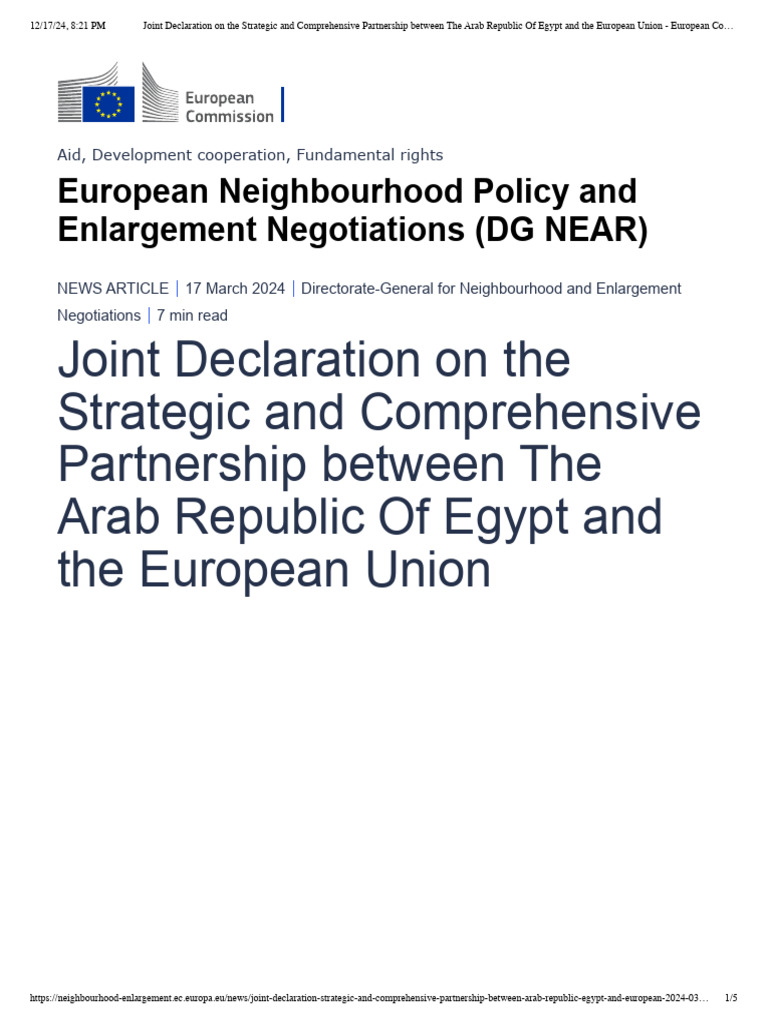 Joint Declaration On The Strategic and ... e European Union - European ...