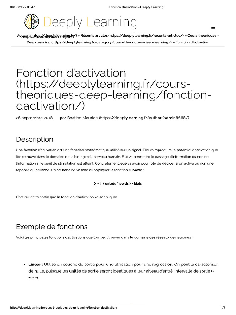 1-Fonction D - Activation - Deeply Learning | PDF