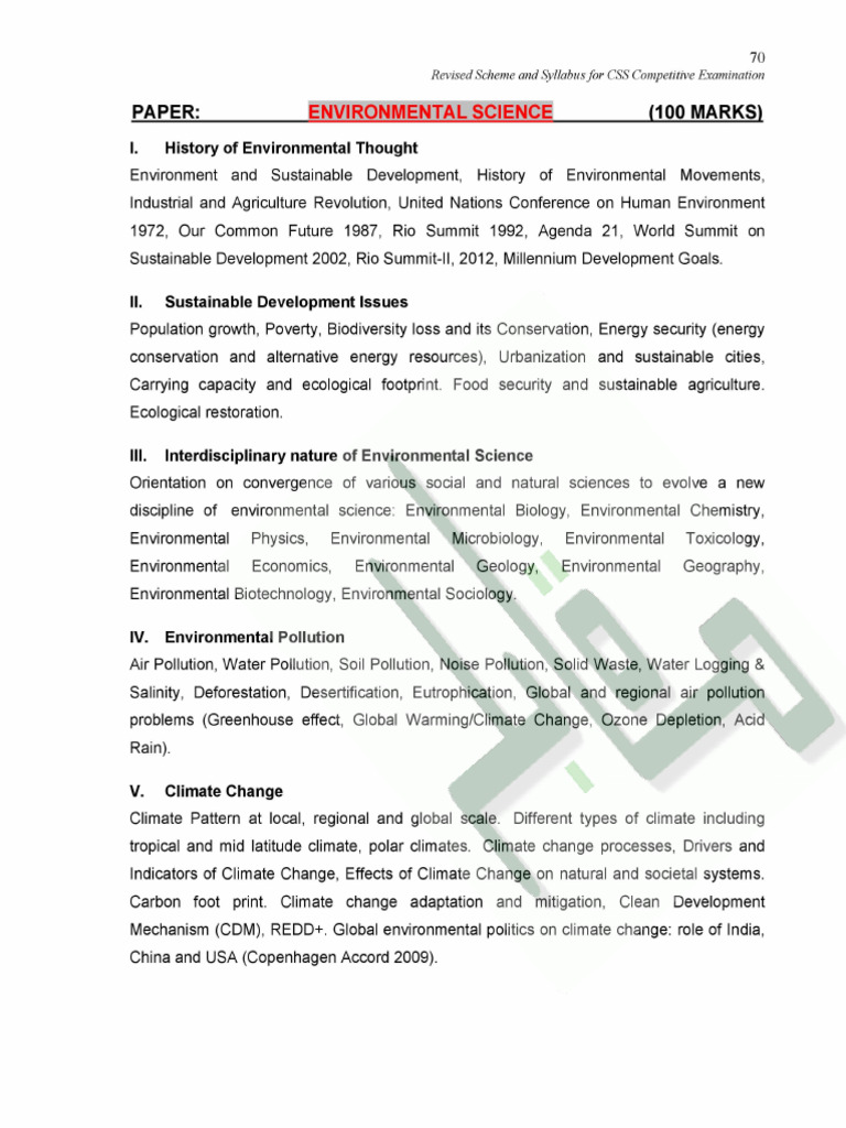 CSS ENVIRONMENT SCIENCE SYLLABUS | PDF