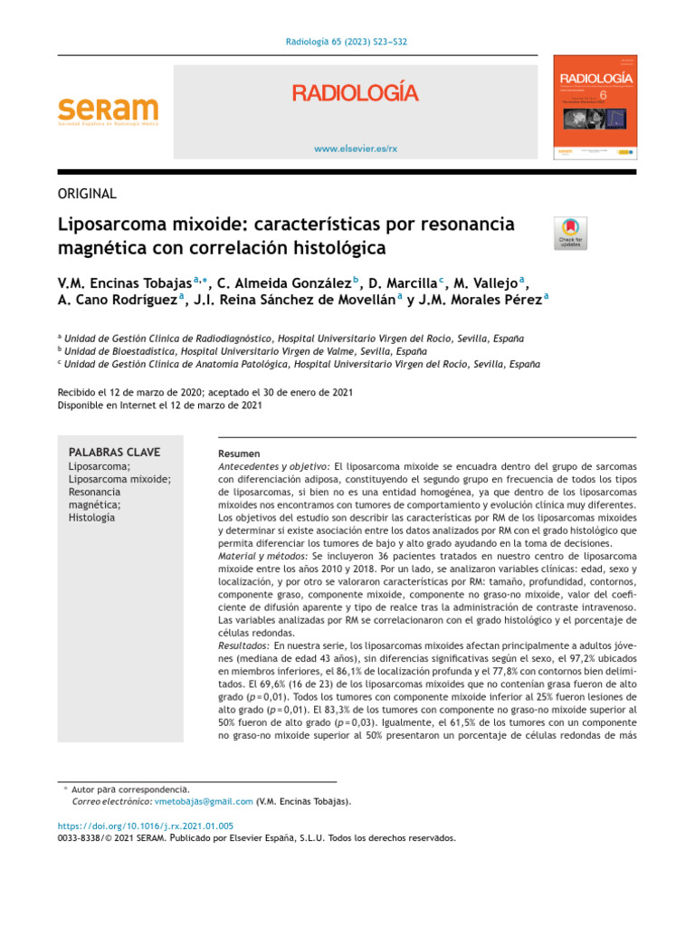 Liposarcoma Mixoide: Características MRI | PDF | Biopsia ...