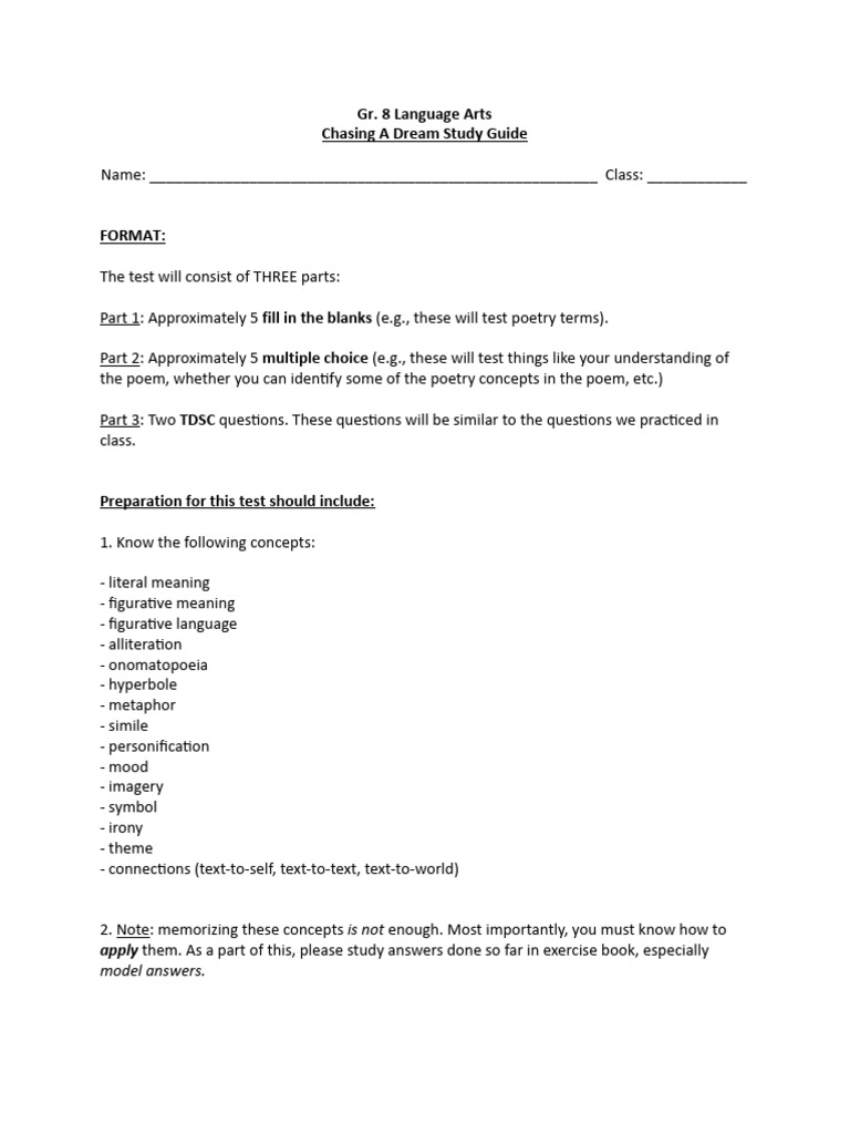 Grade 8 Poetry Test Guide | PDF