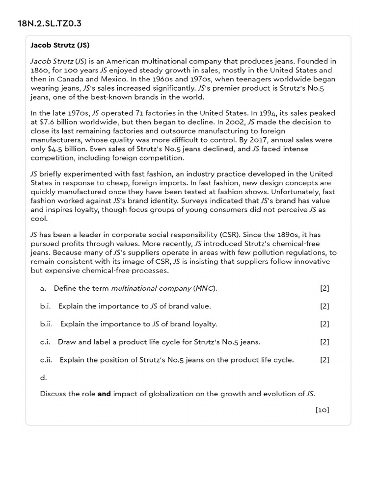 IB Business Management JS Case Study Question | PDF