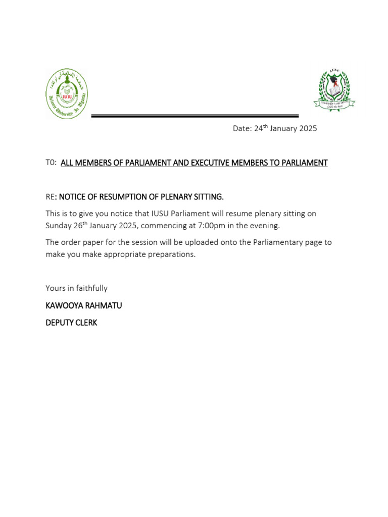 Notice of Session To MPs | PDF