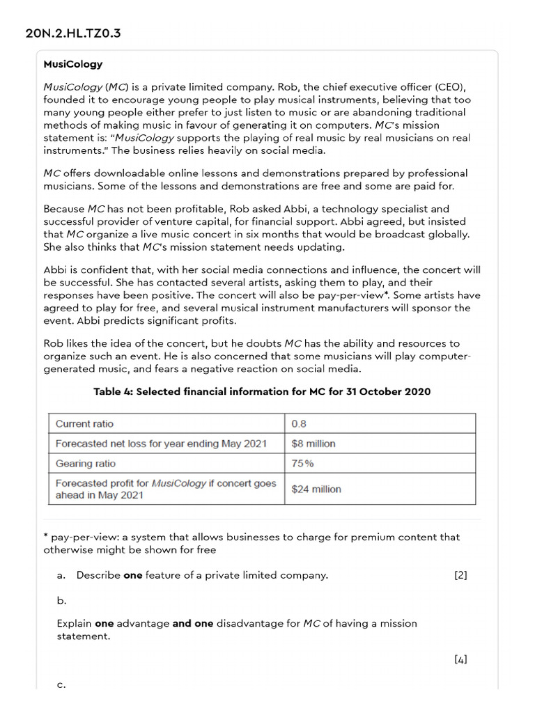 IB Business Management MC Case Study Question | PDF