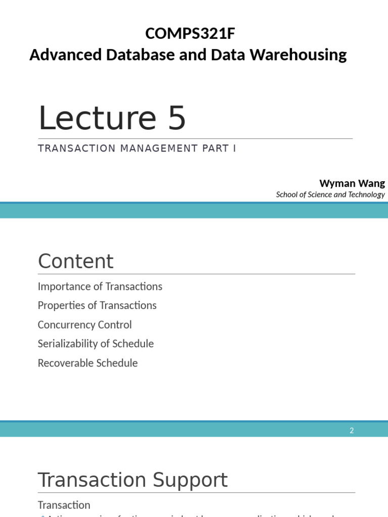 321F Lect05-Ch22 - TranMgt - I - v1 | PDF | Database Transaction | Computer Data