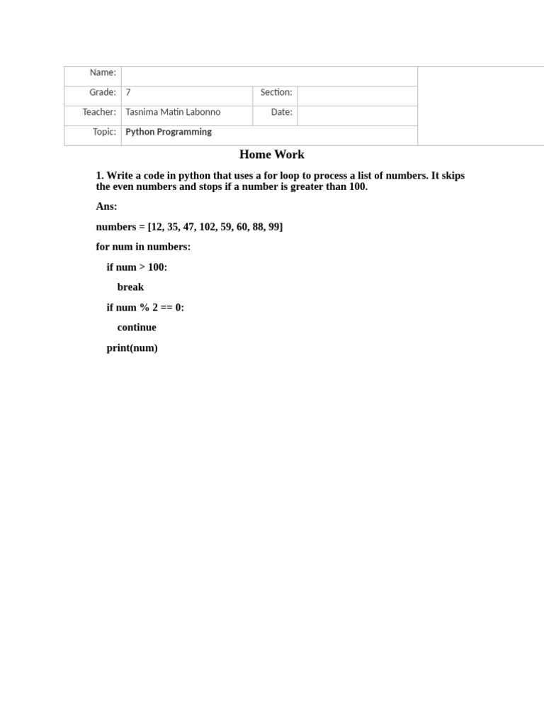 Home Work WS | PDF