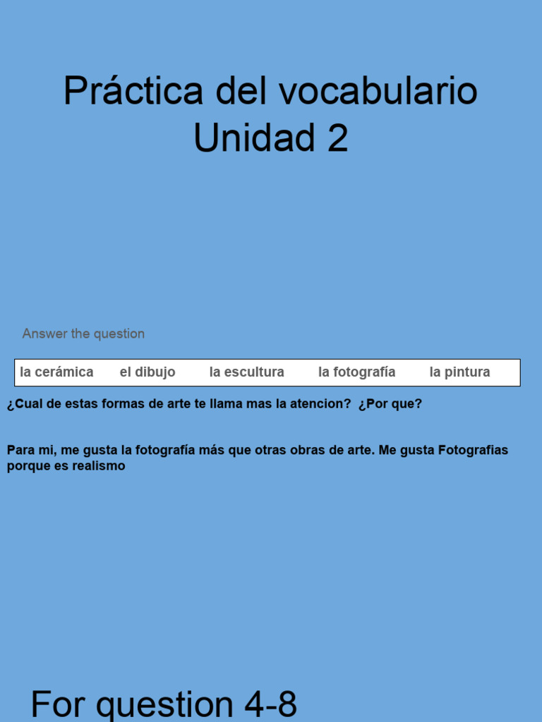 Práctica Del Vocabulario Unidad 2 - 3 | PDF | Naturaleza muerta | Artes ...