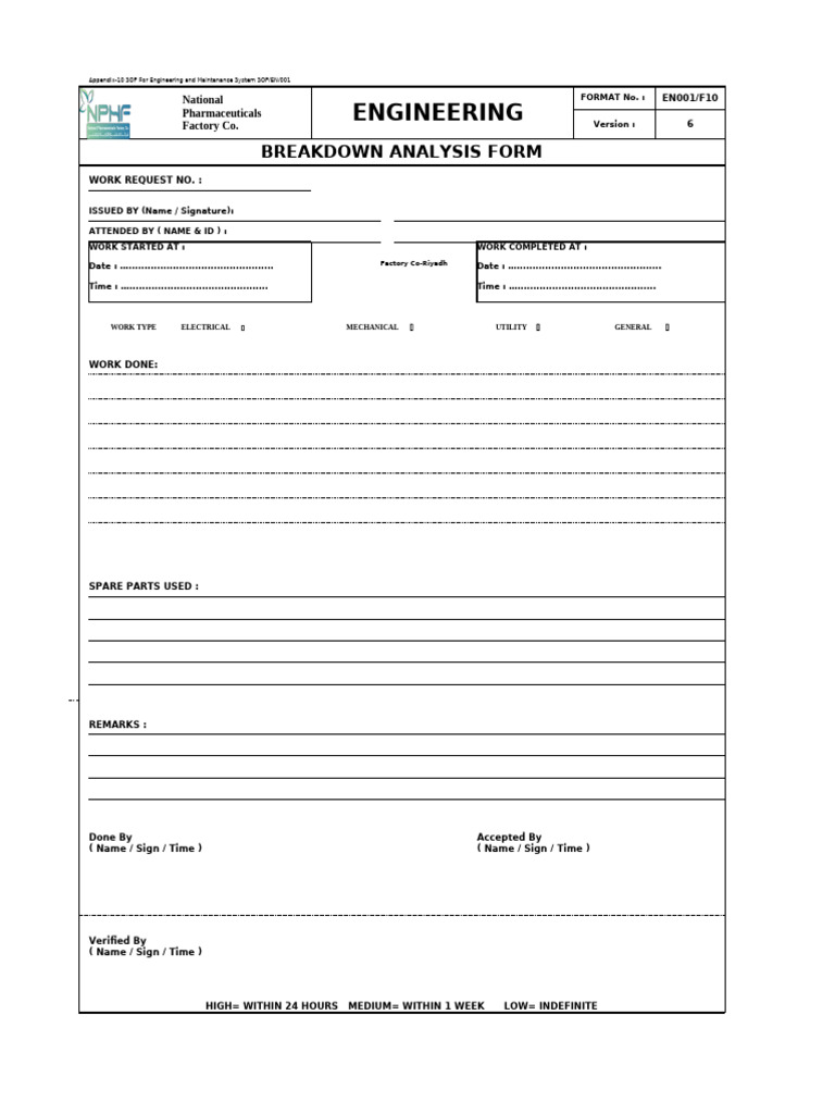 Engineering Maintenance SOP Breakdown Form | PDF