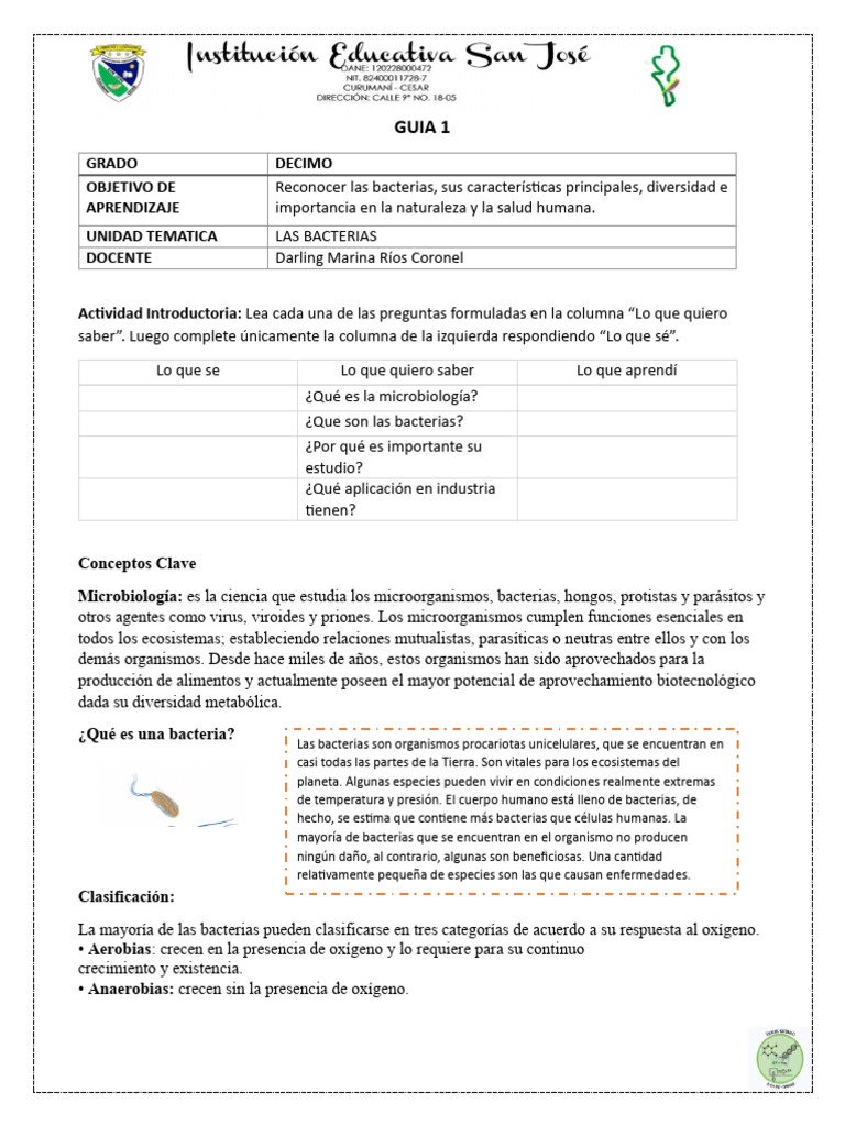 Guia 1 Semana 1 10 | PDF | Las bacterias | Membrana celular