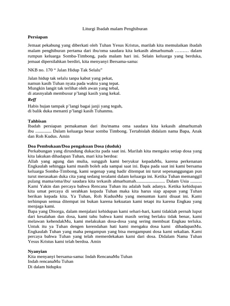 Liturgi Ibadah Malam Penghiburan | PDF