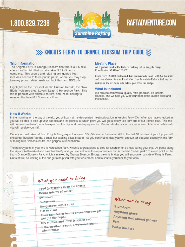 Knights Ferry Rafting Trip Guide | PDF