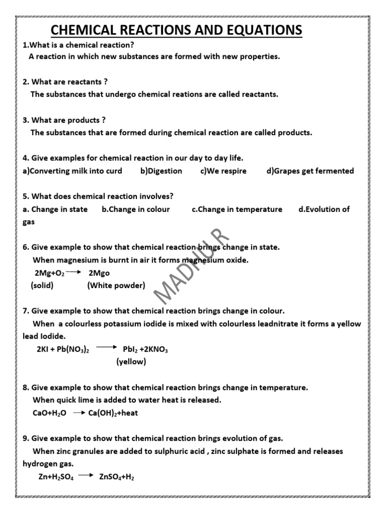 Understanding Chemical Reactions and Equations | PDF | Chemical ...
