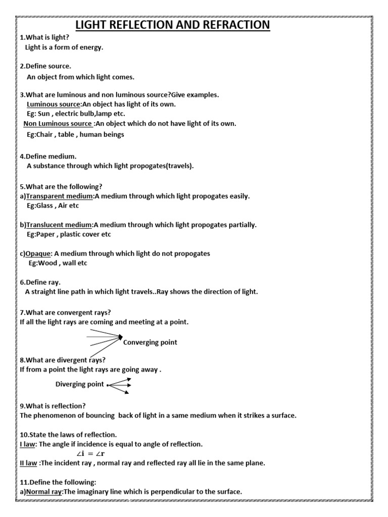 LIGHT REFLECTION AND REFRACTION | PDF | Mirror | Reflection (Physics)