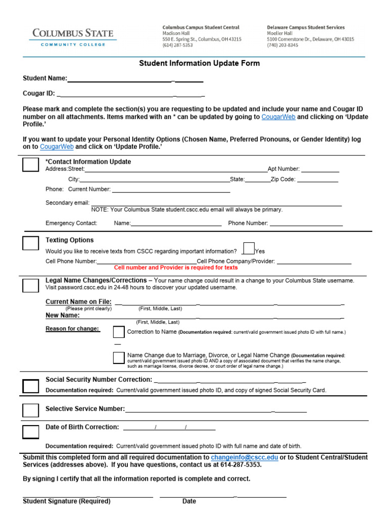 CSCC Change of Information Form | PDF