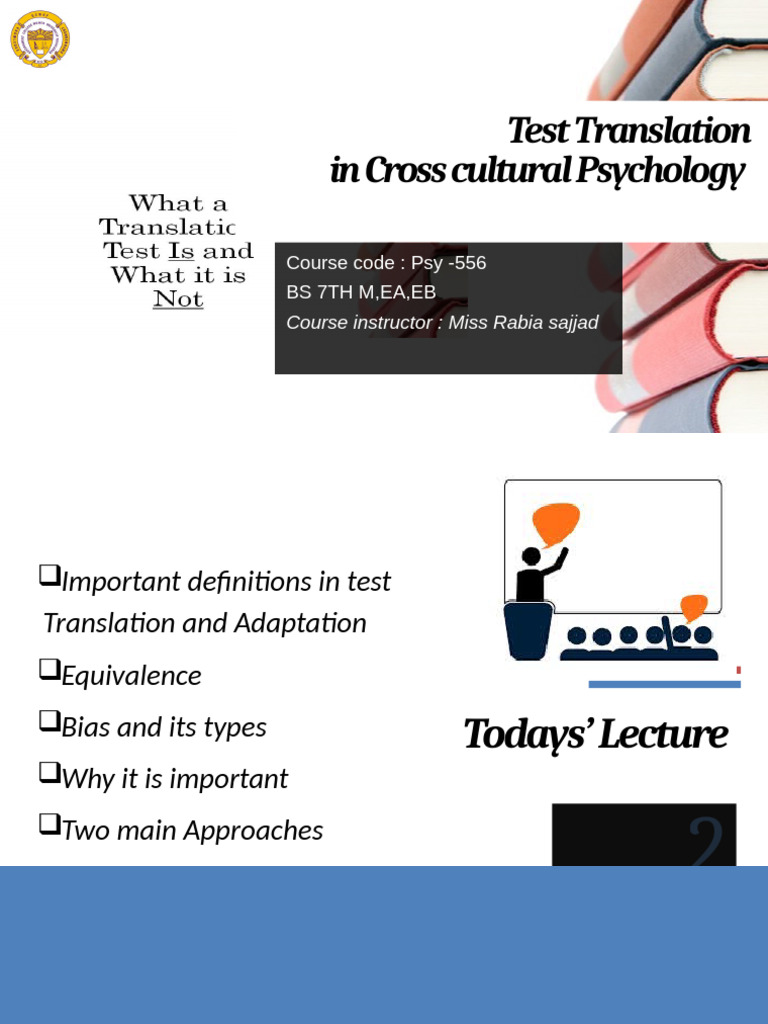 Lecture 8 Test Translation in Ccp | PDF | Translations | Psychology