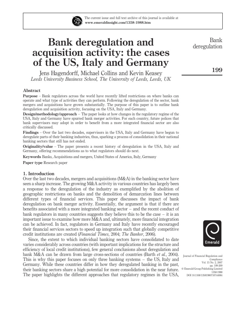 Bank Deregulation and Acquisit | PDF | Banks | Mergers And Acquisitions