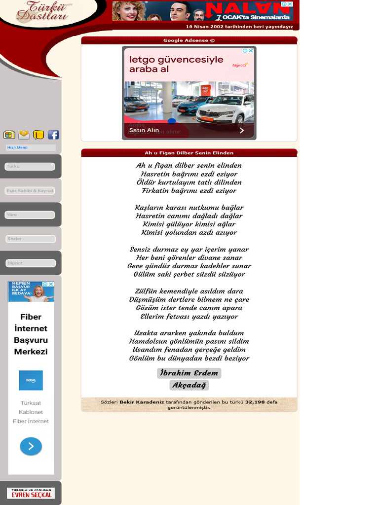 Ah U Figan Dilber Senin Elinden Türküsünün Sözler | PDF