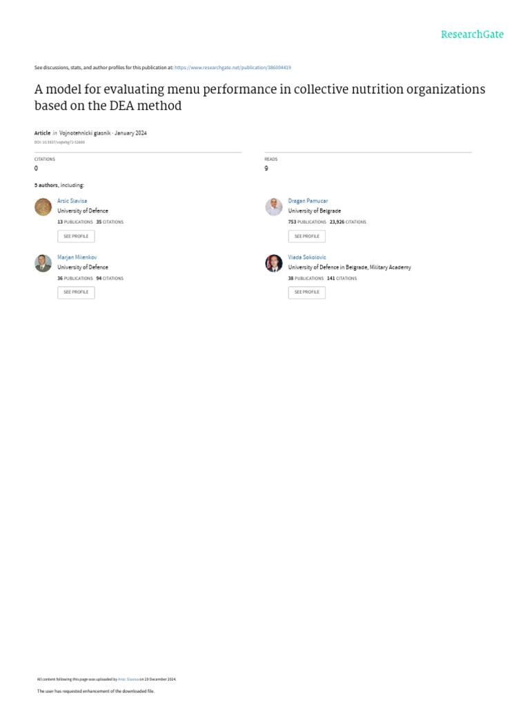 A Model For Evaluating Menu Performance in Collective Nutrition ...