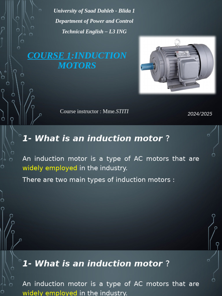Course1 Induction Motors | PDF | Electric Motor | Electromagnetic Induction