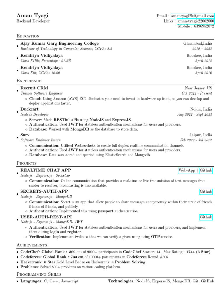 Aman Resume.pdf | PDF | Mongo Db | Computing