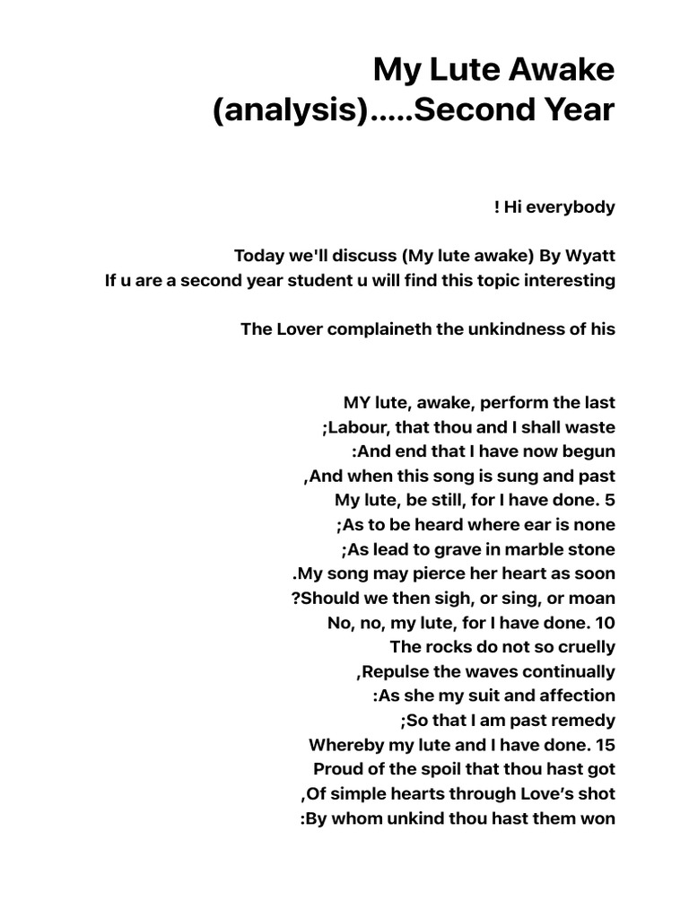 My Lute Awake (Analysis) ..... Second Year | PDF