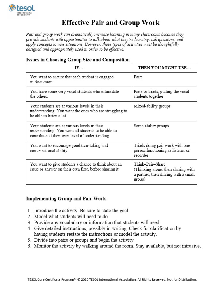 Task - 8 - Effective Pair and Group Work Handout | PDF | English As A ...
