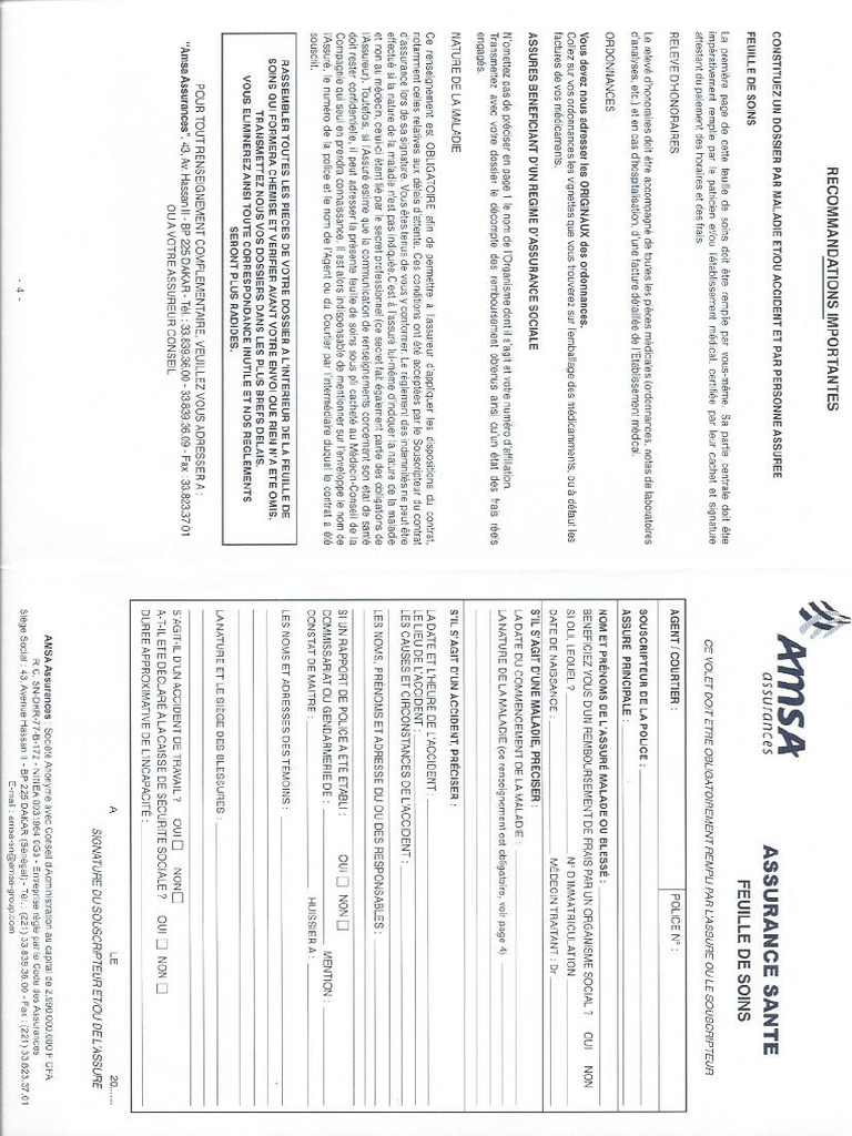 AMSA Formulaire Remboursement | PDF