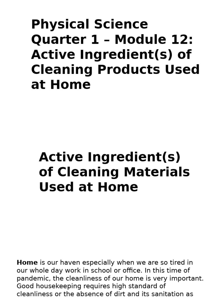 Active Ingredient(s) of Cleaning | PDF | Surfactant | Bleach
