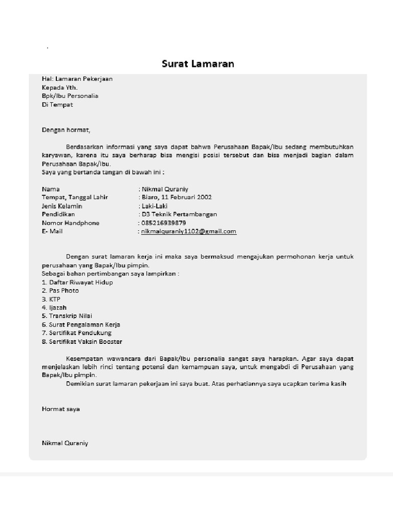Surat Lamaran | PDF