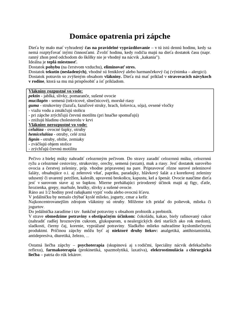 ZÁPCHA - Domáce Opatrenia | PDF