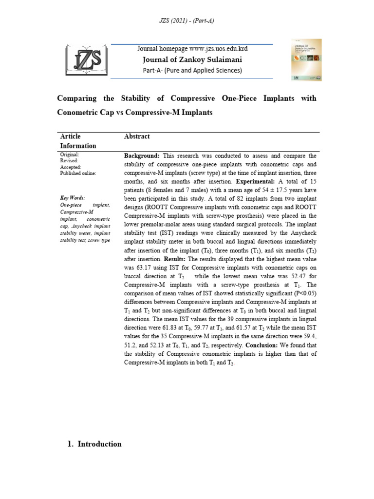 2021-JZS - Comparing The Stability of Compressive One-Piece Implants ...