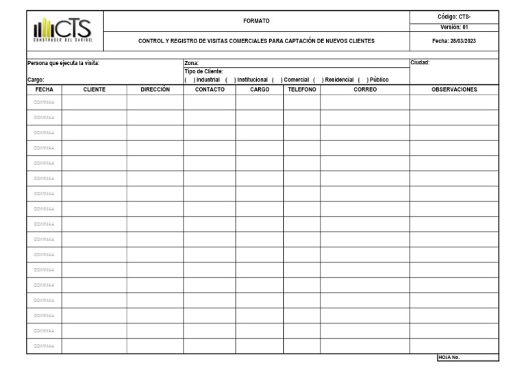 CONTROL Y REGISTRO DE VISITAS COMERCIALES PARA CAPTACIÓN DE NUEVOS ...