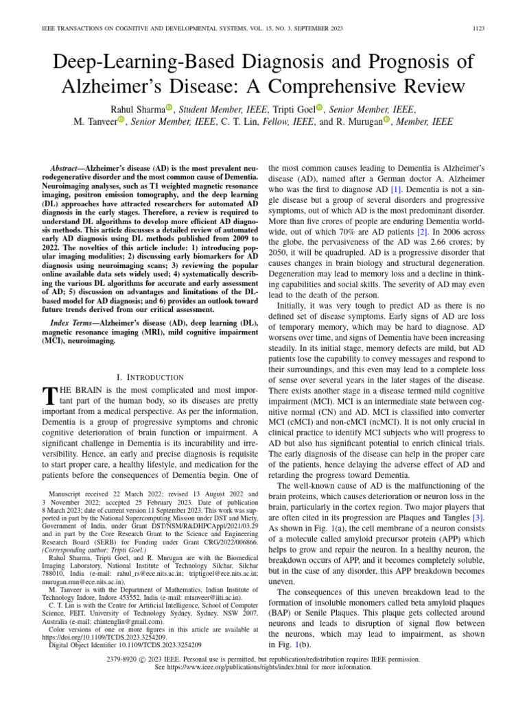 Deep Learning Based Diagnosis And Prognosis Of Alzheimers Disease A Comprehensive Review Pdf
