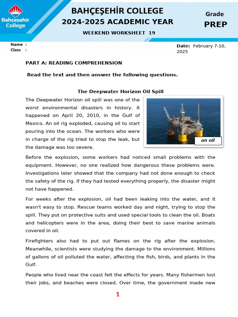 Prep Weekend Worksheet 19 1737961004 | PDF | Oil Spill | Deepwater ...