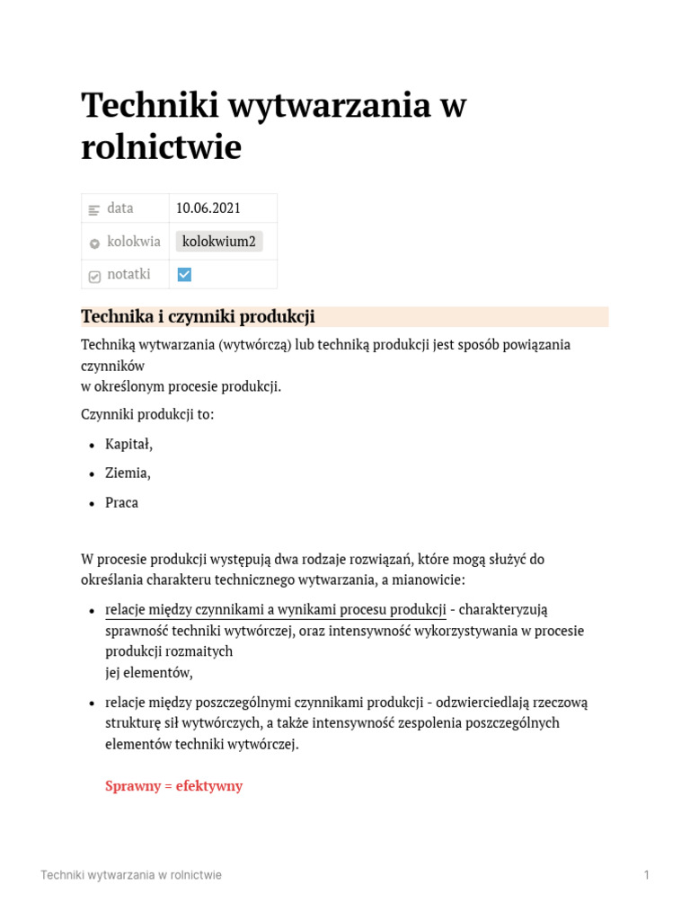 Techniki Wytwarzania W Rolnictwie | PDF