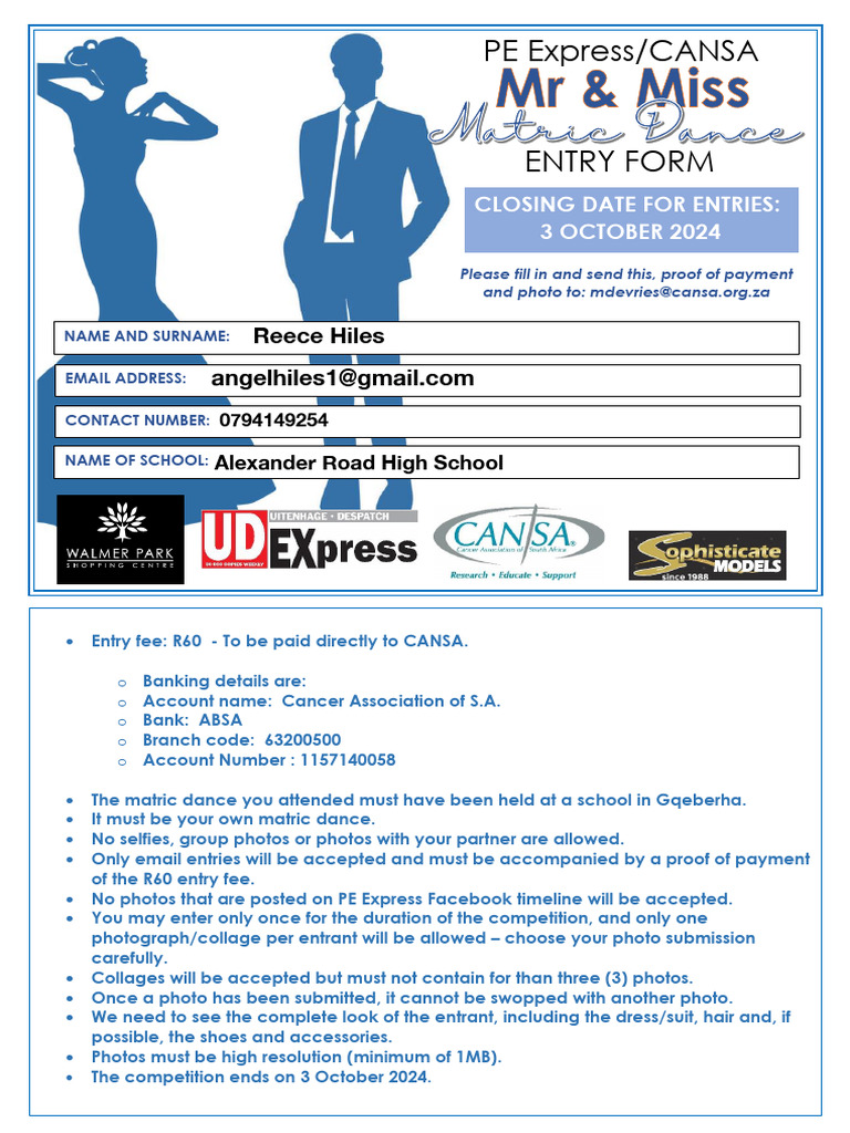 Entry Form Matriculants 2024 PE Express | PDF