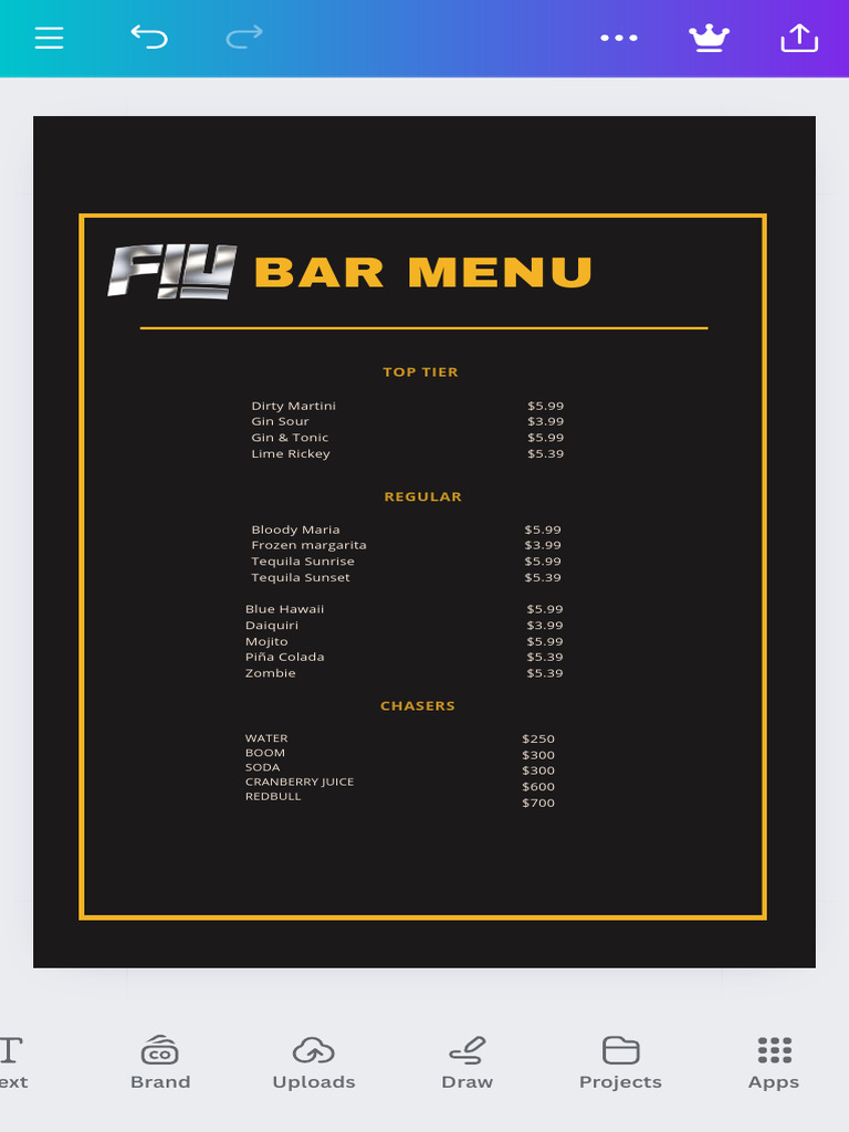 Black and Gold Elegant Cocktail Menu - A4 | PDF
