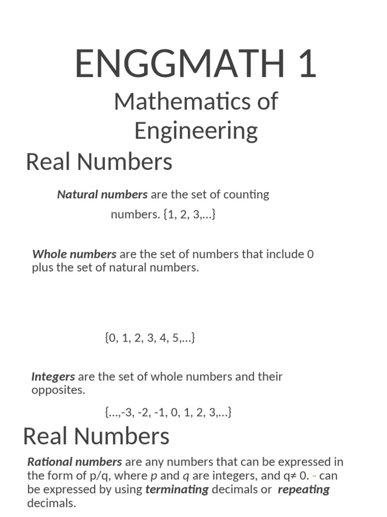 Engineering Math: Real Numbers & Exponents | PDF | Numbers | Real Number