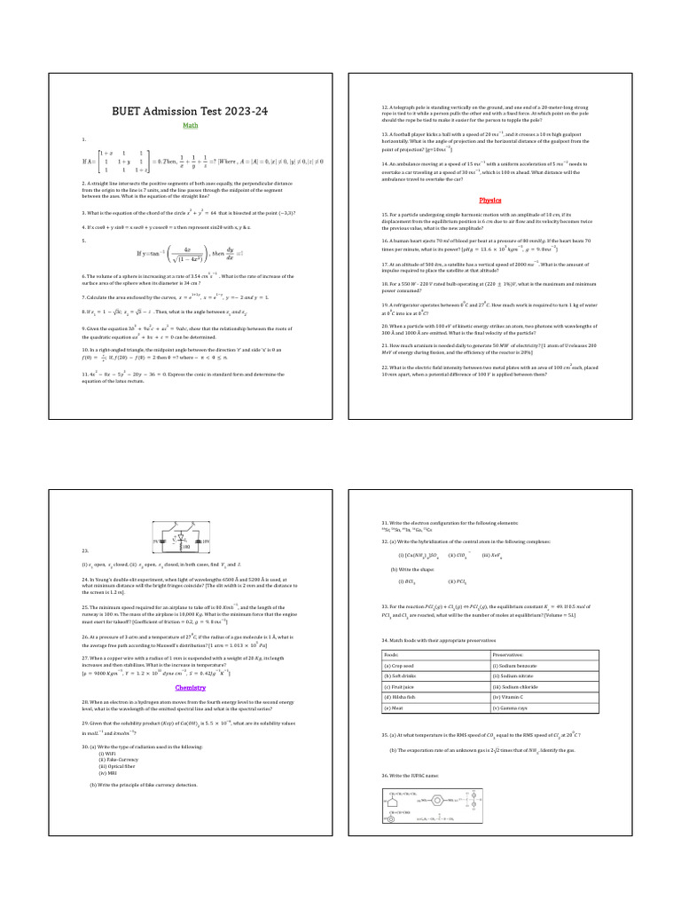 Buet Ques. 2023-24 | PDF | Area | Applied And Interdisciplinary Physics