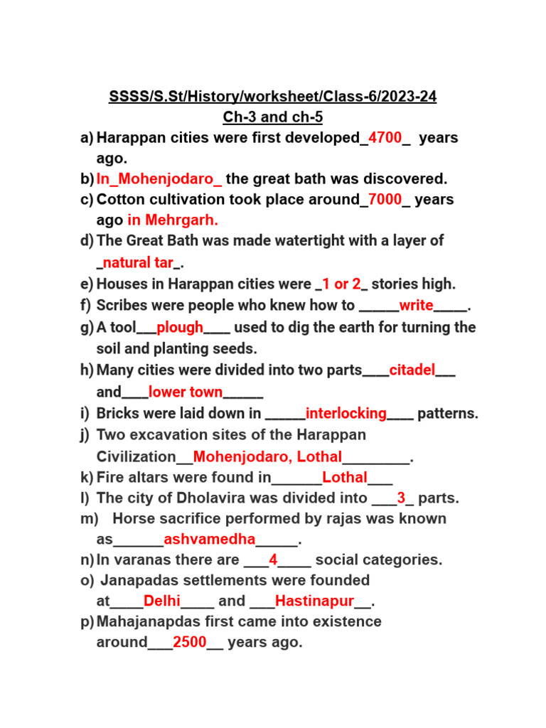 Worksheet History ch-3 Class-6 | PDF