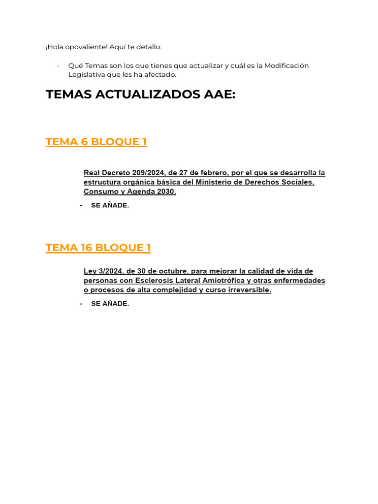 Modificaciones Temario Aae 2024.6 | PDF